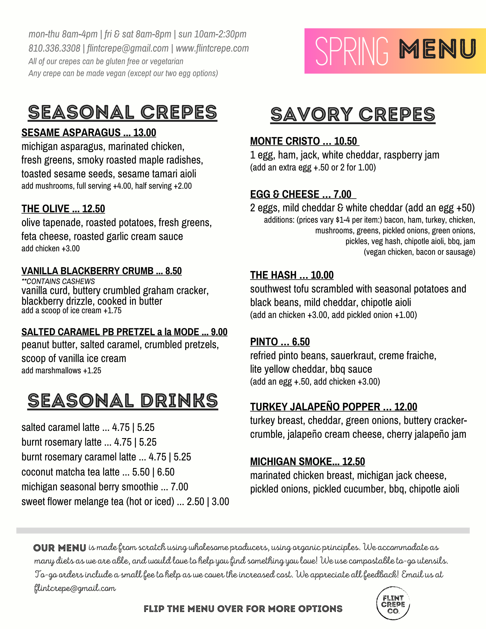 Menu - Flint Crepe Company - Local Organic Vegan Gluten Free