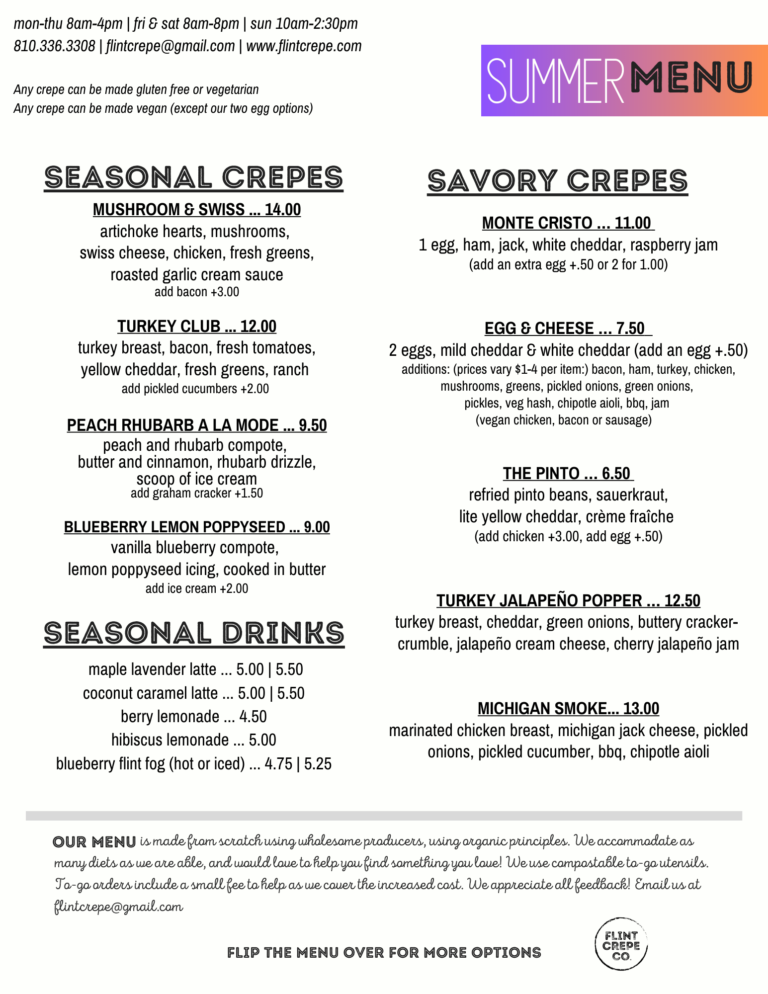 Menu - Flint Crepe Company - Local Organic Vegan Gluten Free