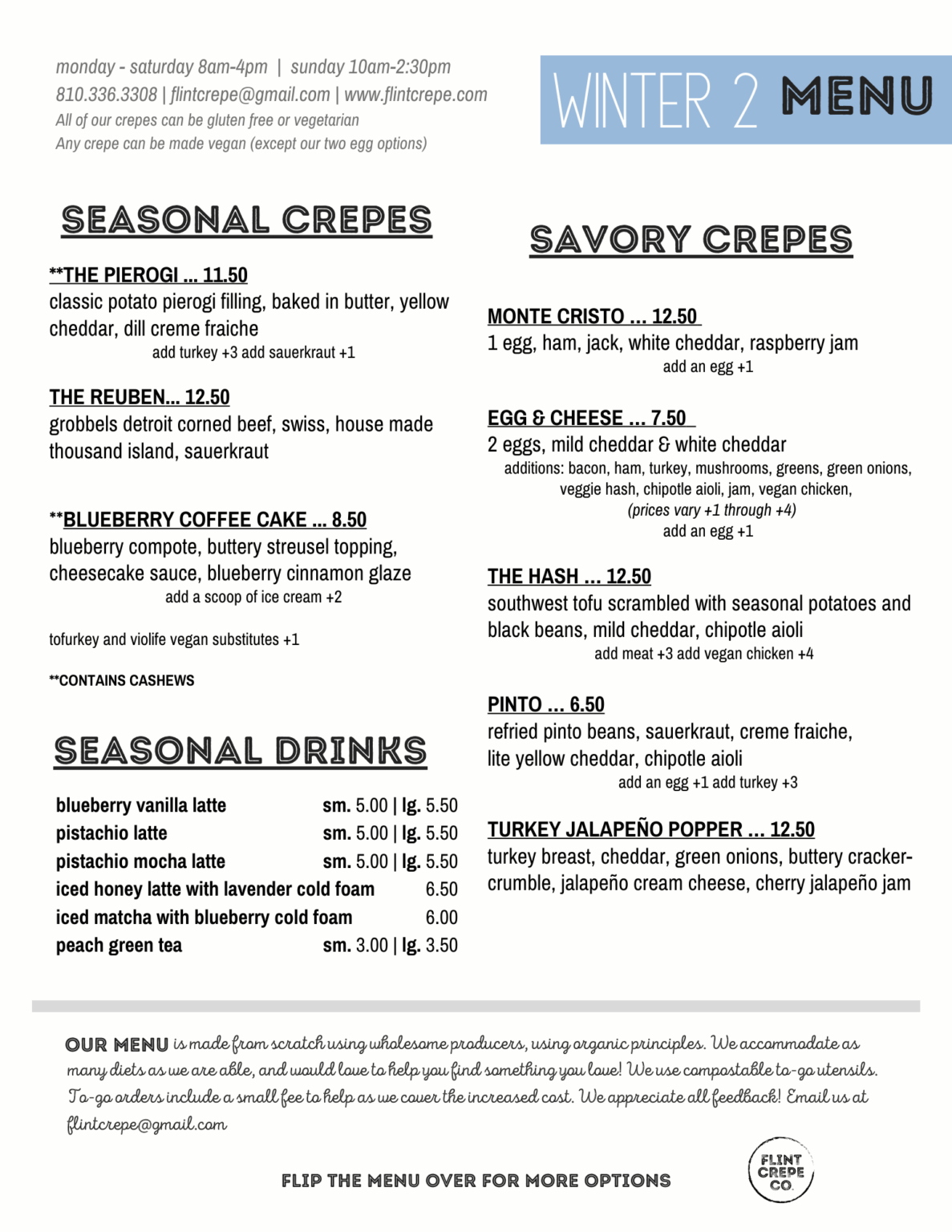 Menu - Flint Crepe Company - Local Organic Vegan Gluten Free